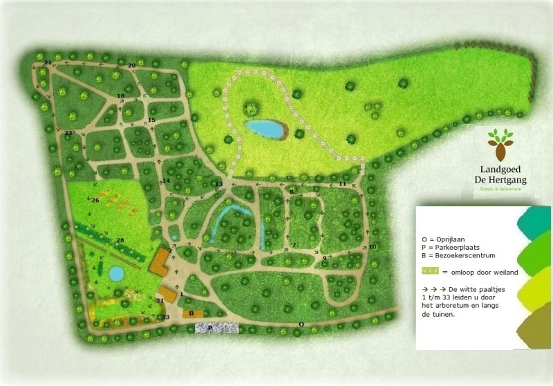Tuin landgoed De Hertgang Engelse landschapsstijl met gazons, borders ...